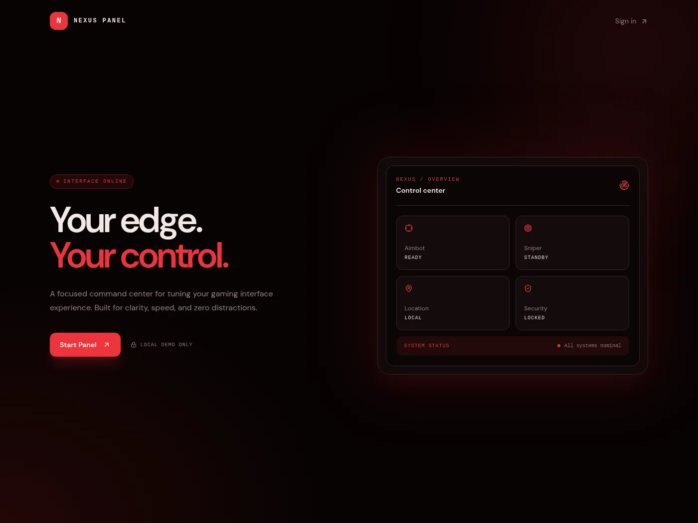 Dark Gaming Panel UI