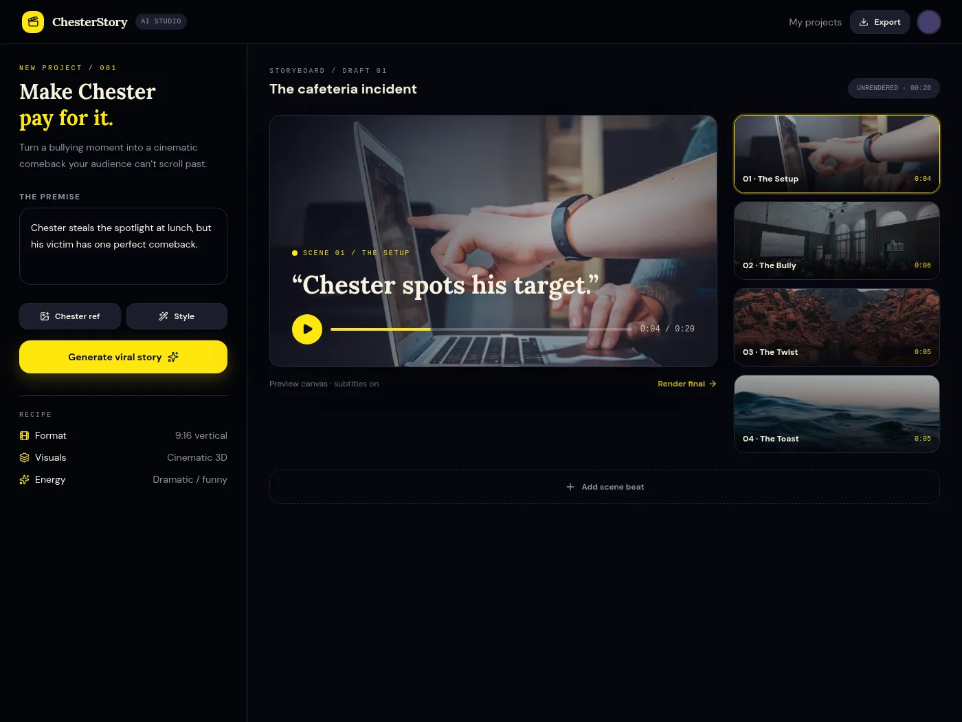 ChesterStory Viral AI Studio