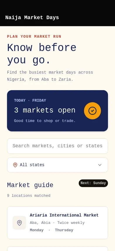 Naija Market Days Finder