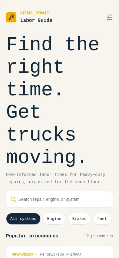 Diesel Repair Times