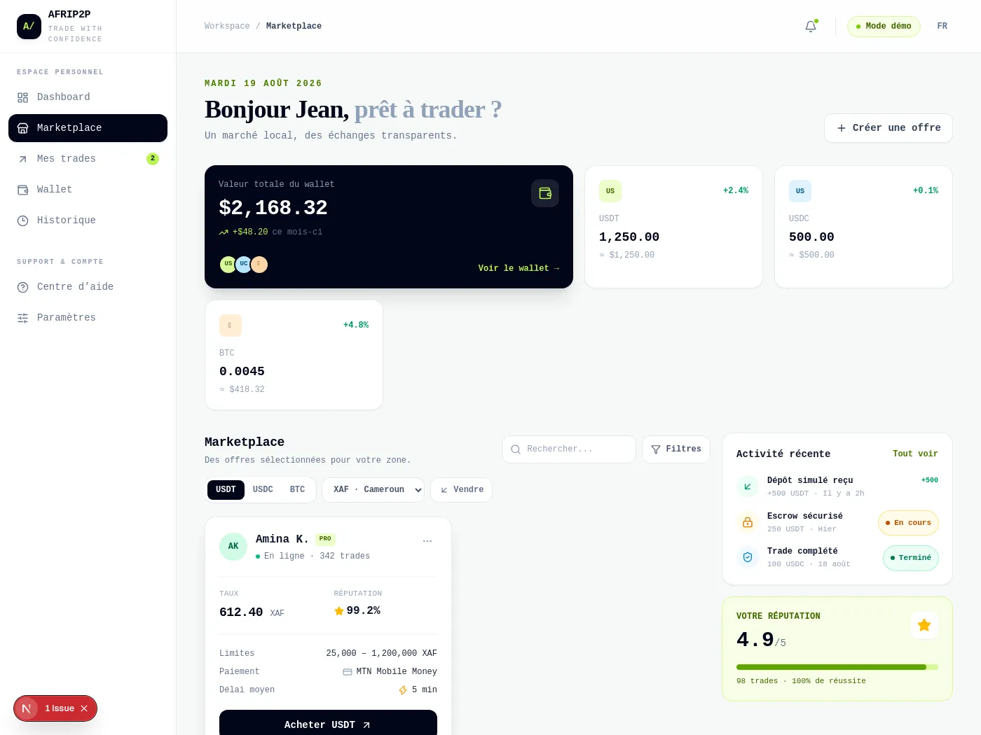 AFRIP2P Crypto Marketplace