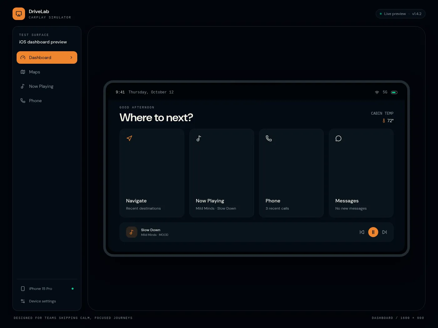 Simulated CarPlay Dashboard