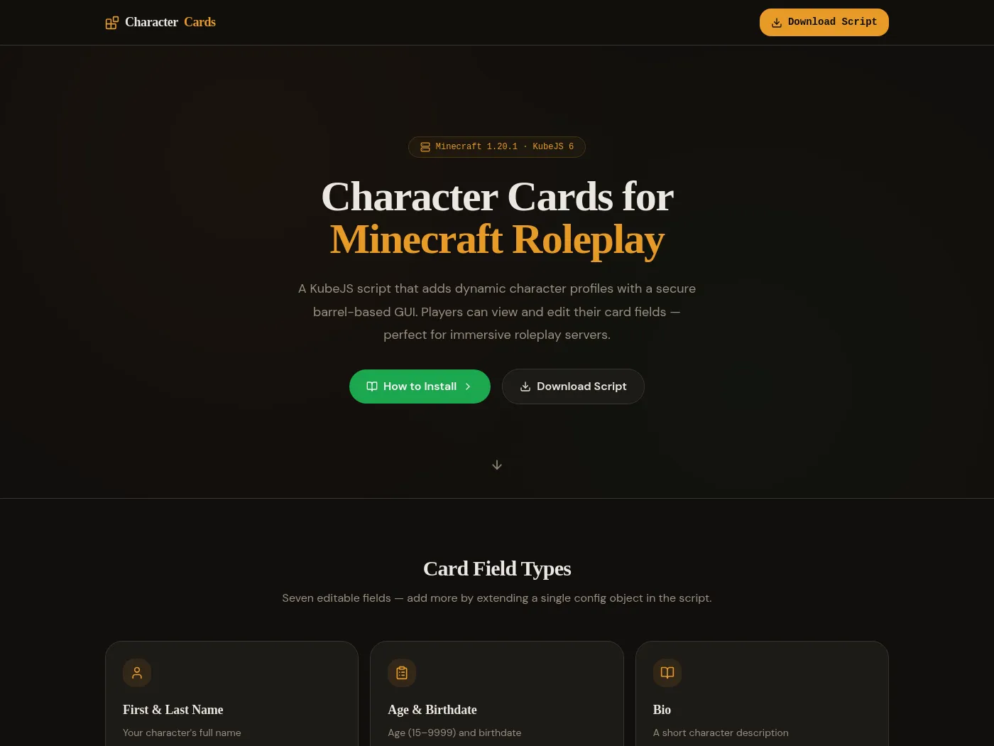 Minecraft Character Cards
