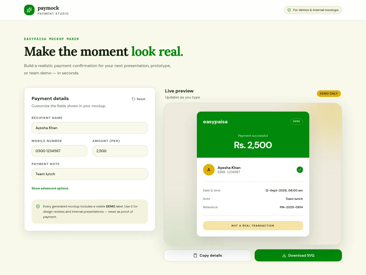 Easypaisa Mock Screenshot Maker