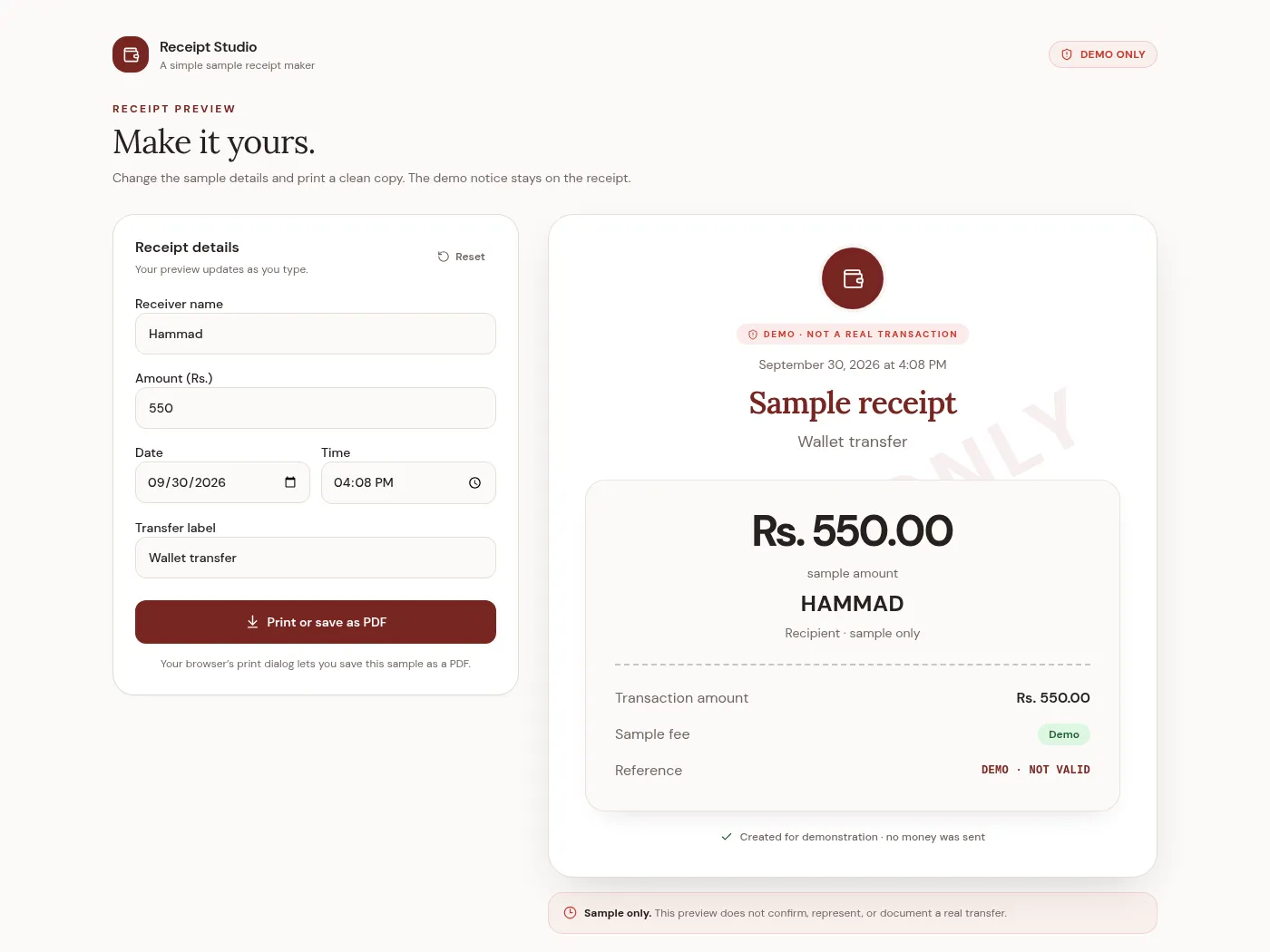 Custom Receipt Generator