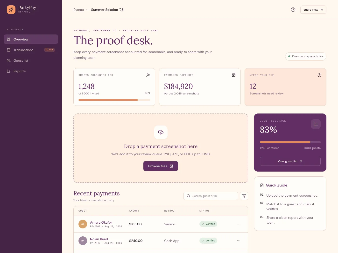 PartyPay Snapshot