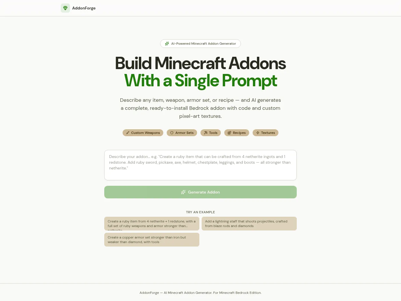 AI Minecraft Addon Generator