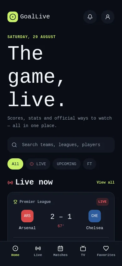 GoalLive Sports Stream Hub
