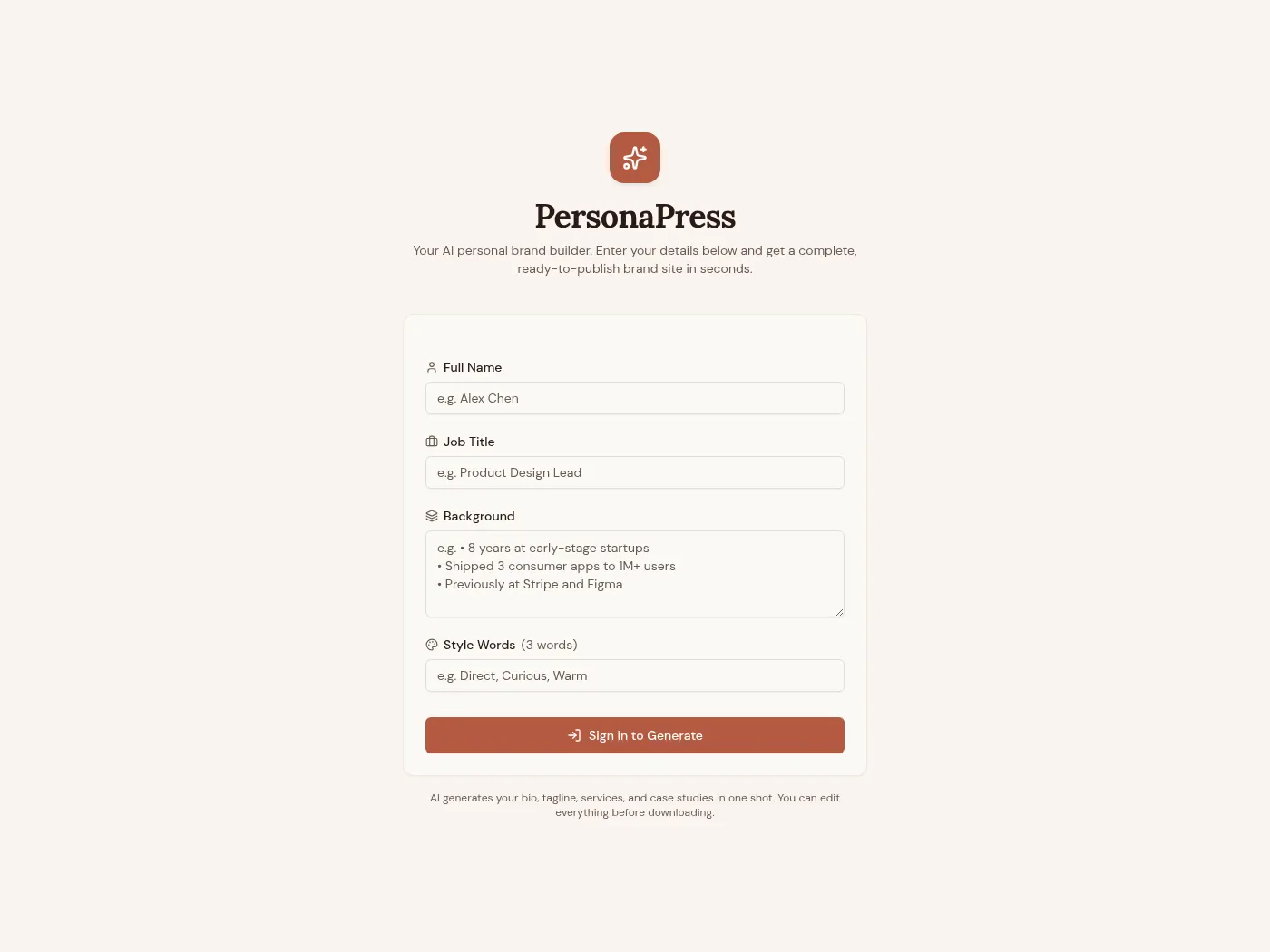 PersonaPress Brand Builder