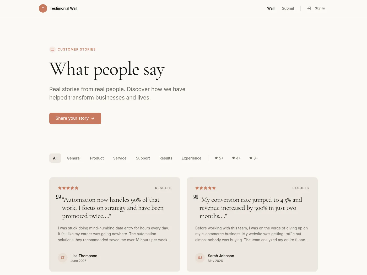 AI Testimonial Wall