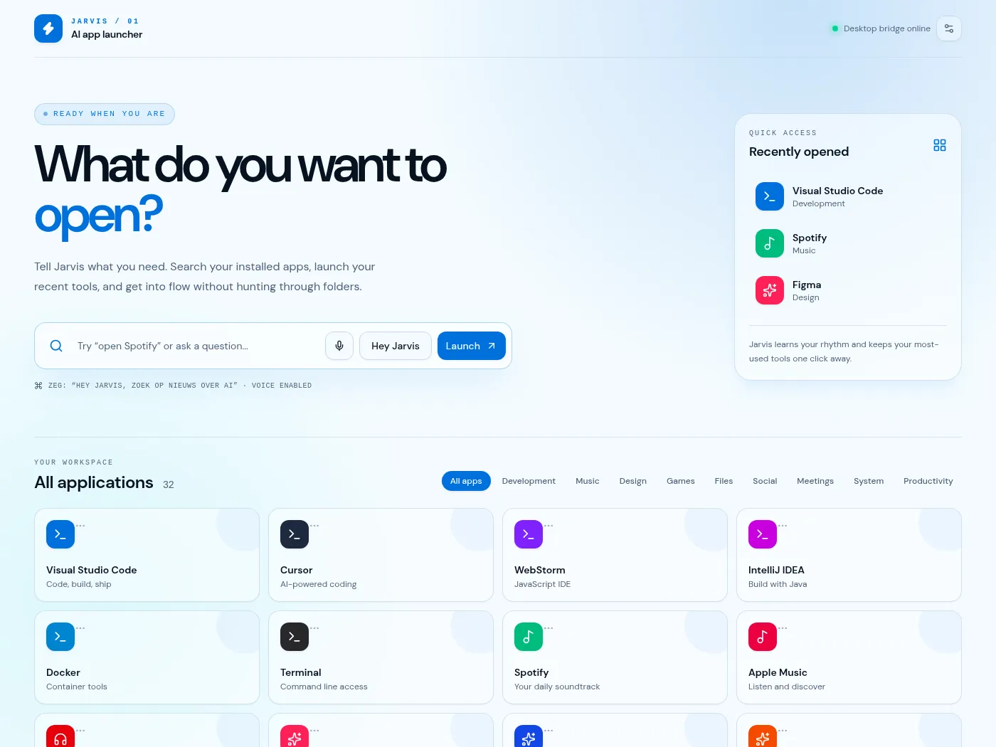 Jarvis AI App Launcher