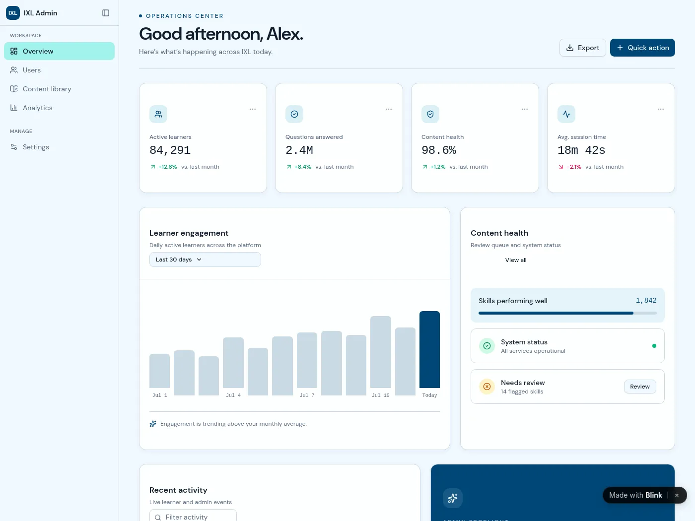 IXL Admin Panel