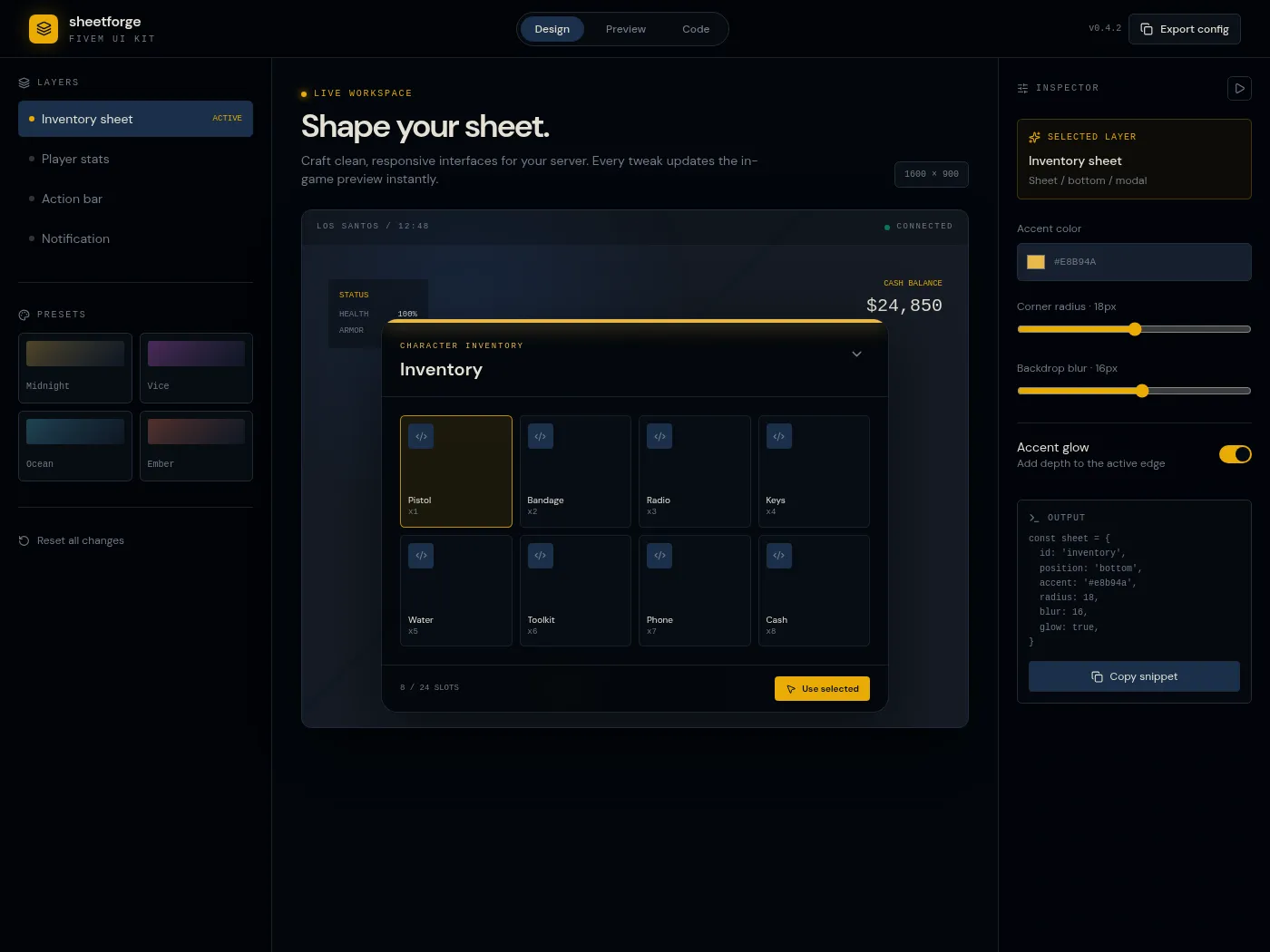 FiveM Sheet UI Kit