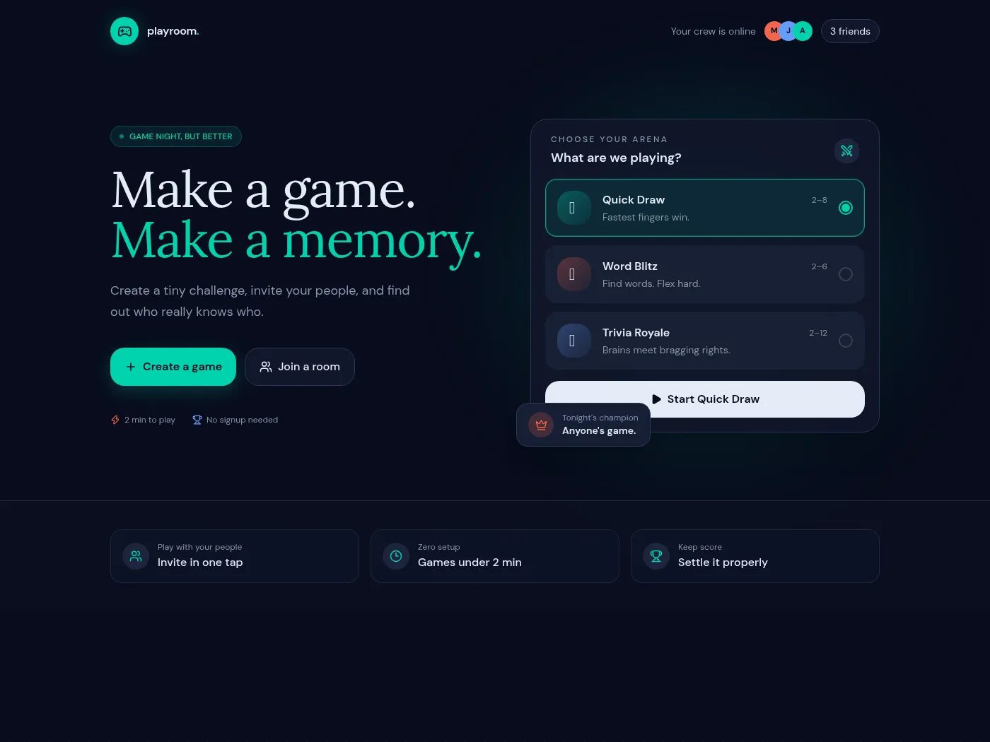 FriendMatch Game Hub
