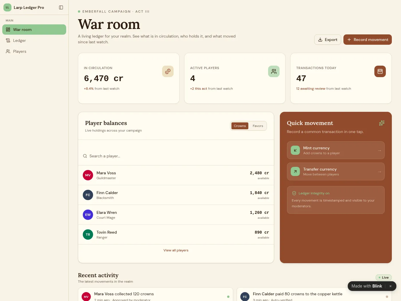 Larp Ledger Pro