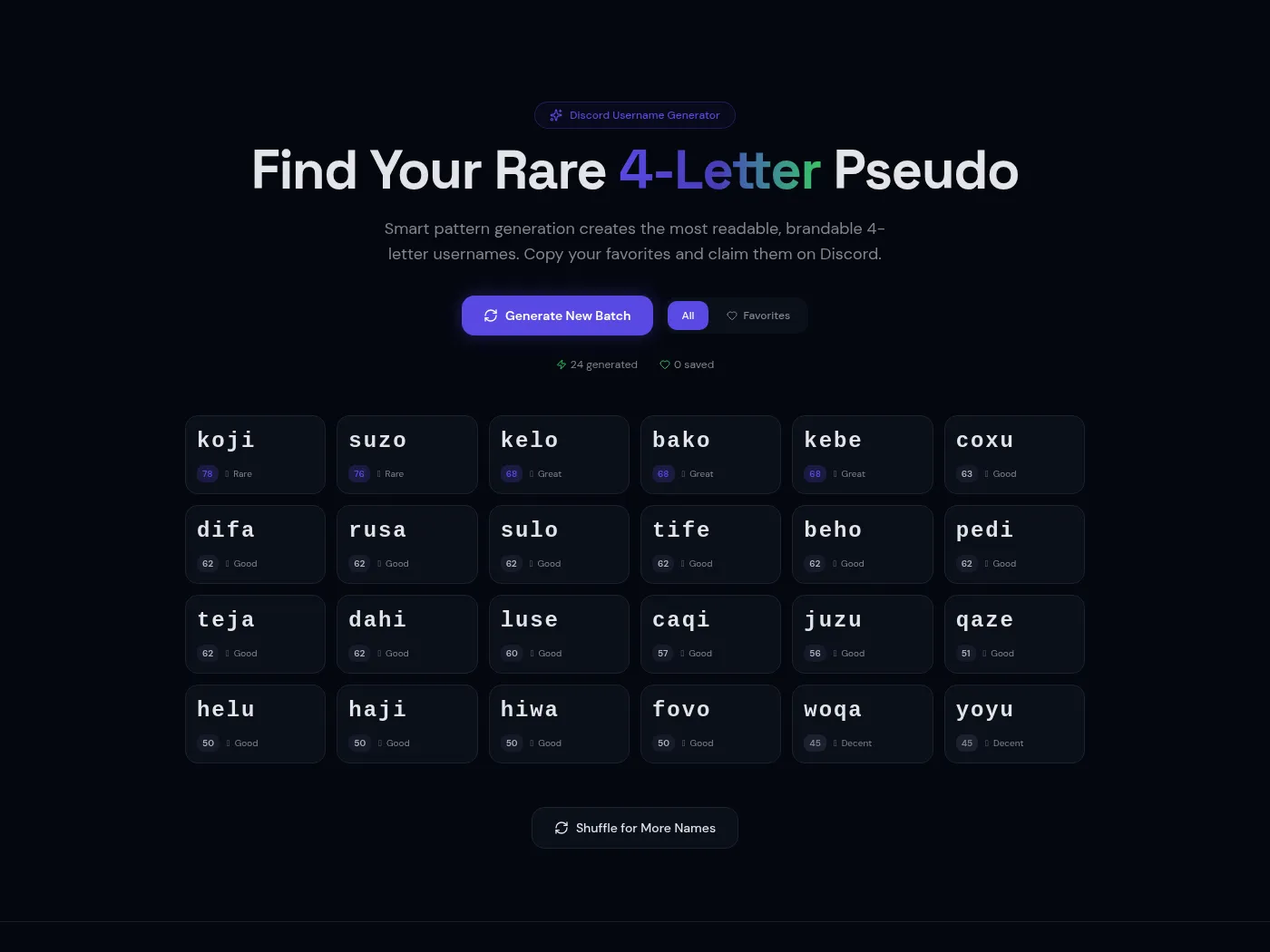 Discord 4-Letter Pseudo Finder