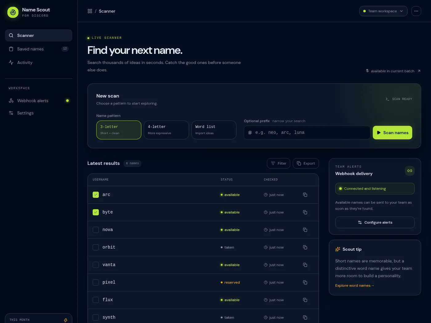 Discord Name Scout