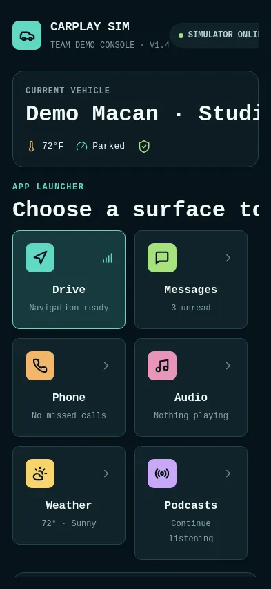 CarPlay Sim Dashboard