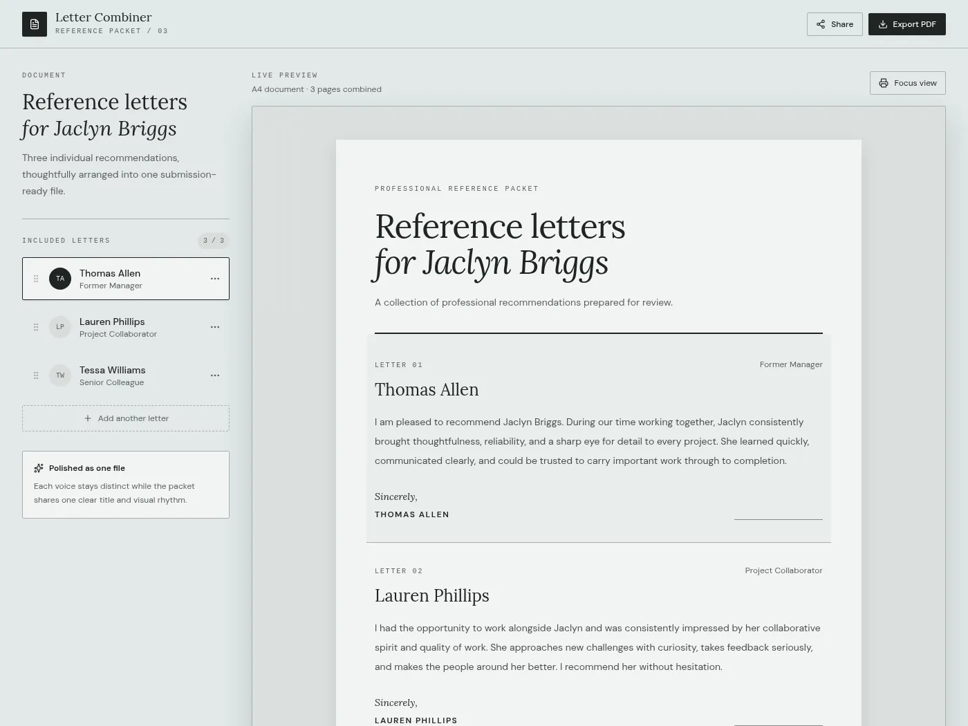 Reference Letter Combiner