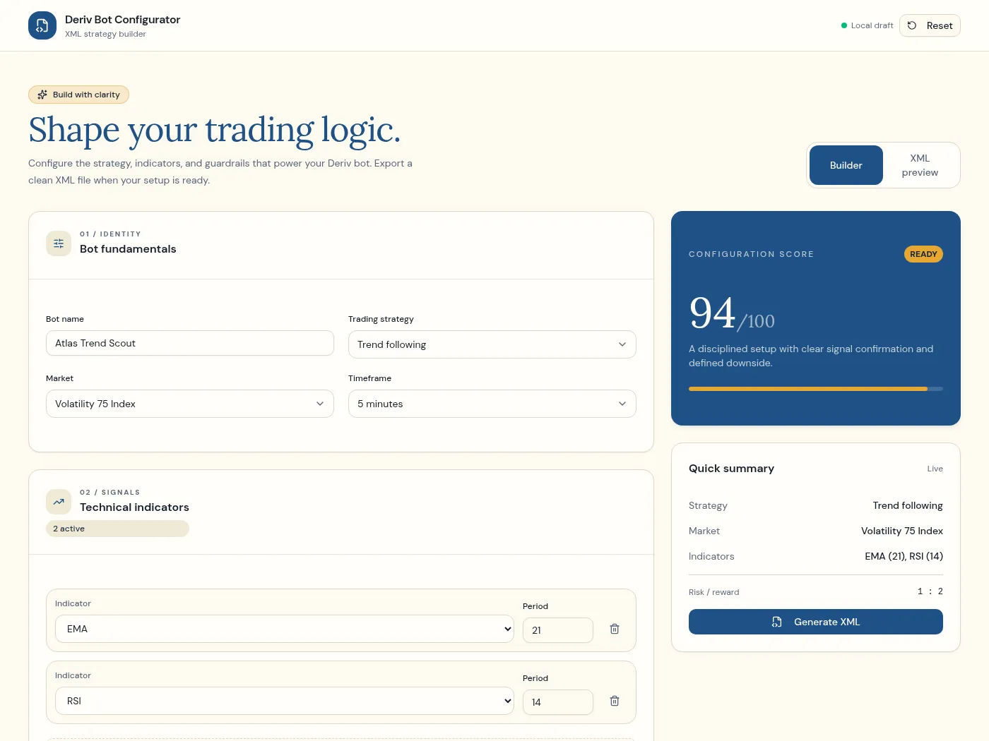 Deriv Bot Configurator