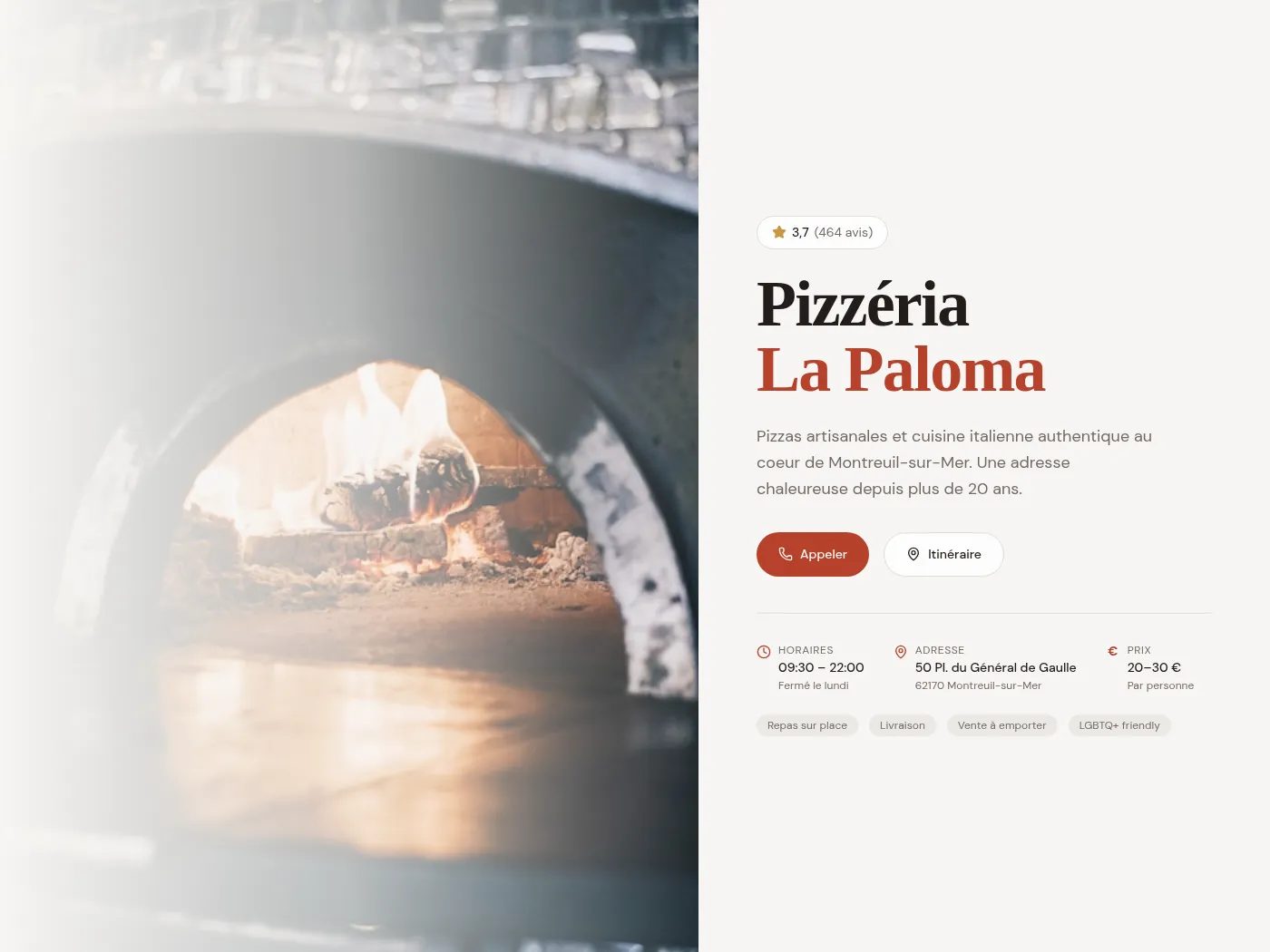 La Paloma Pizzeria Site