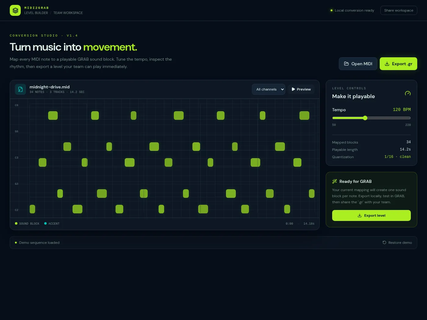 MIDI2GRAB Level Builder