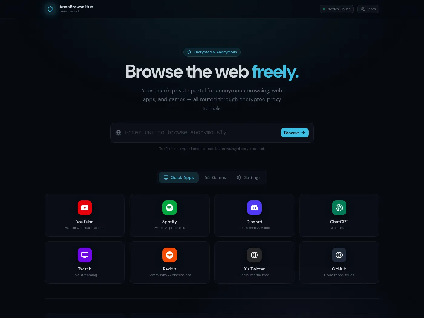 AnonBrowse Hub