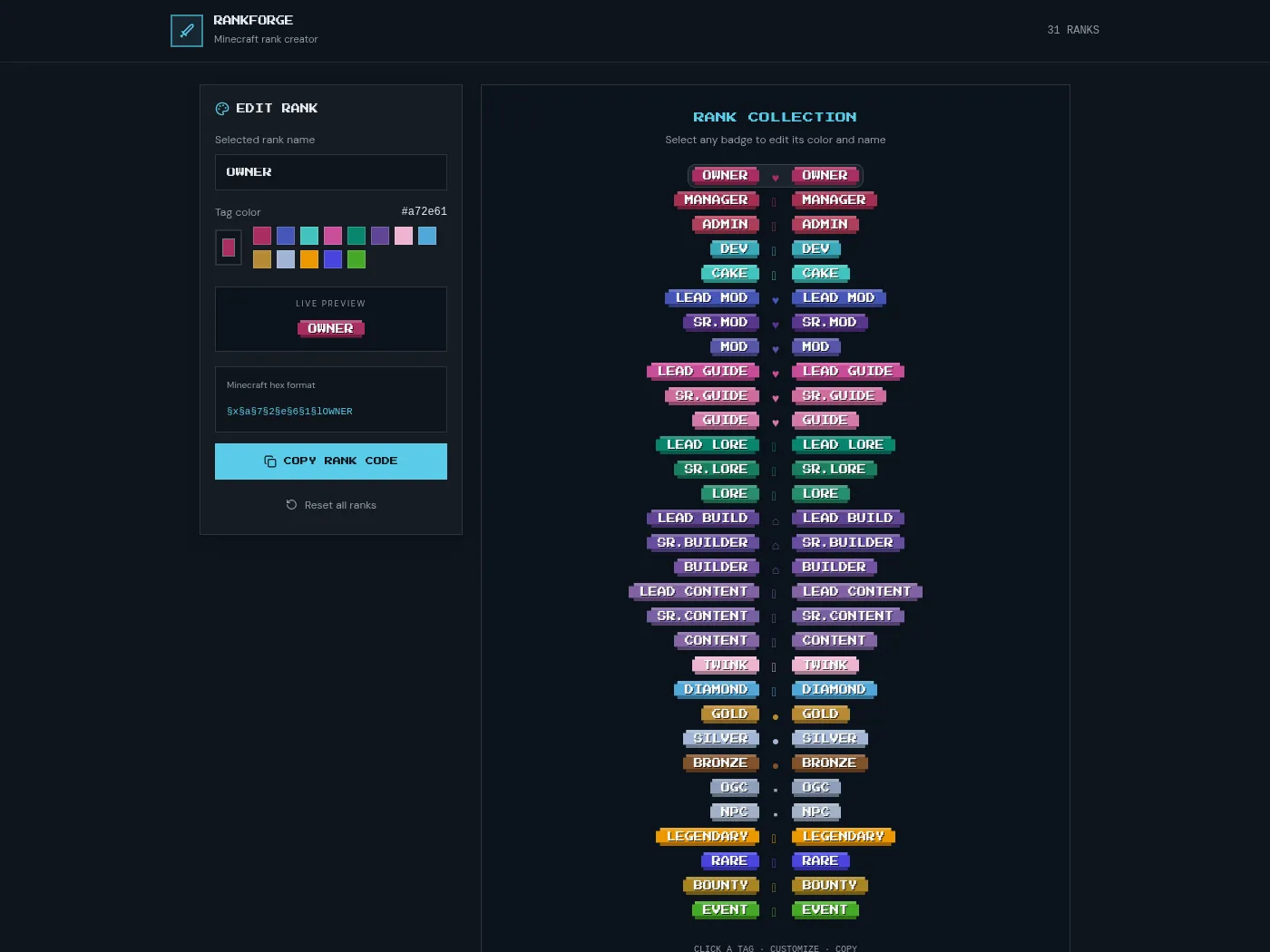 Minecraft Ranks Generator