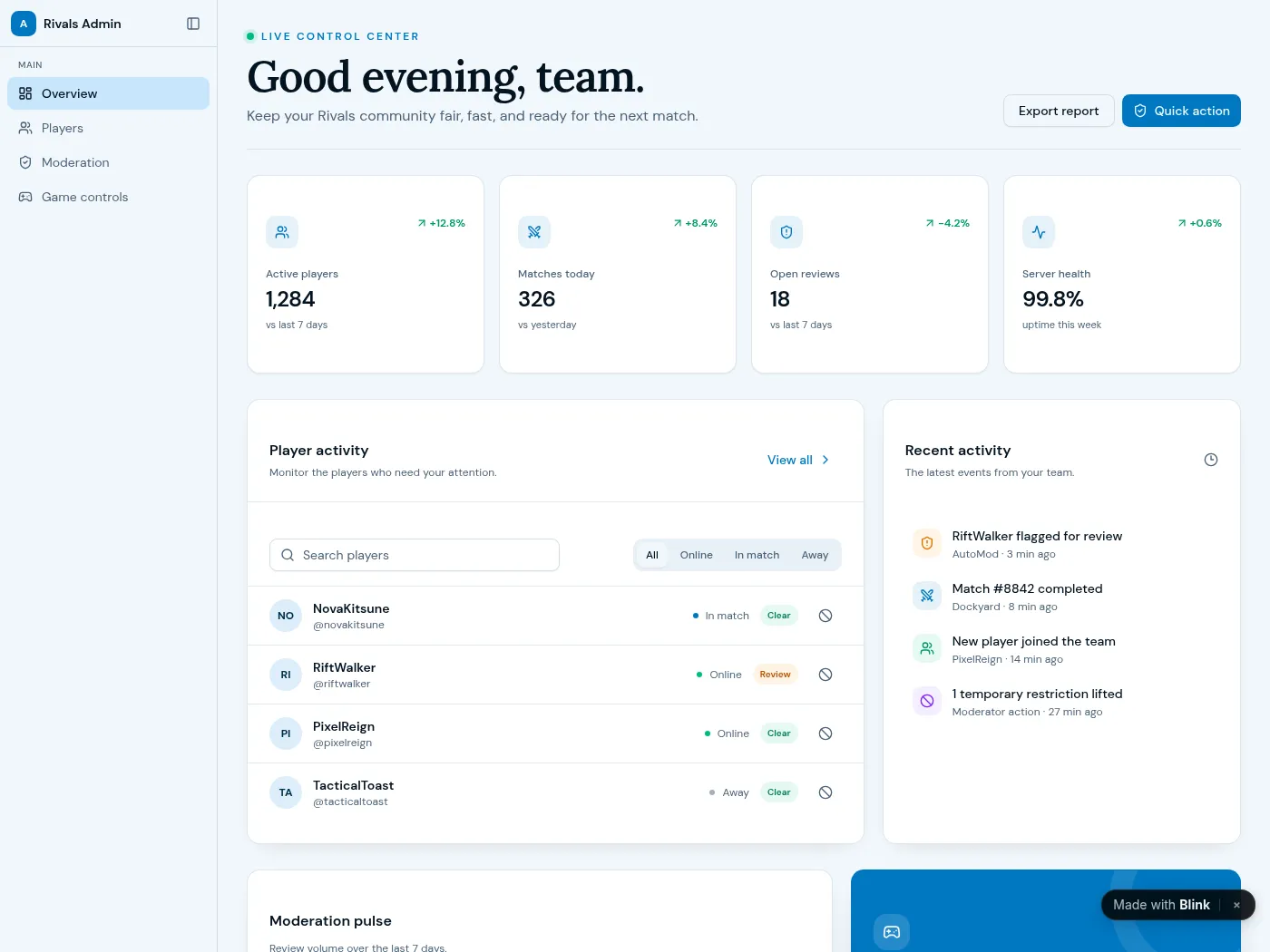 Rivals Admin Dashboard