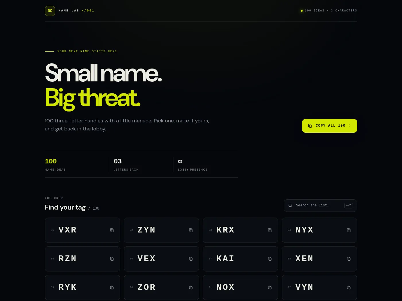 Tryhard DC Name Generator