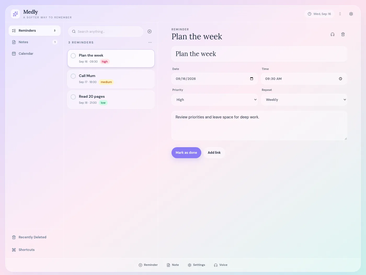 Medly Reminder & Notes App