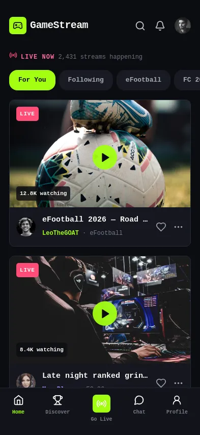 GameStream Social App