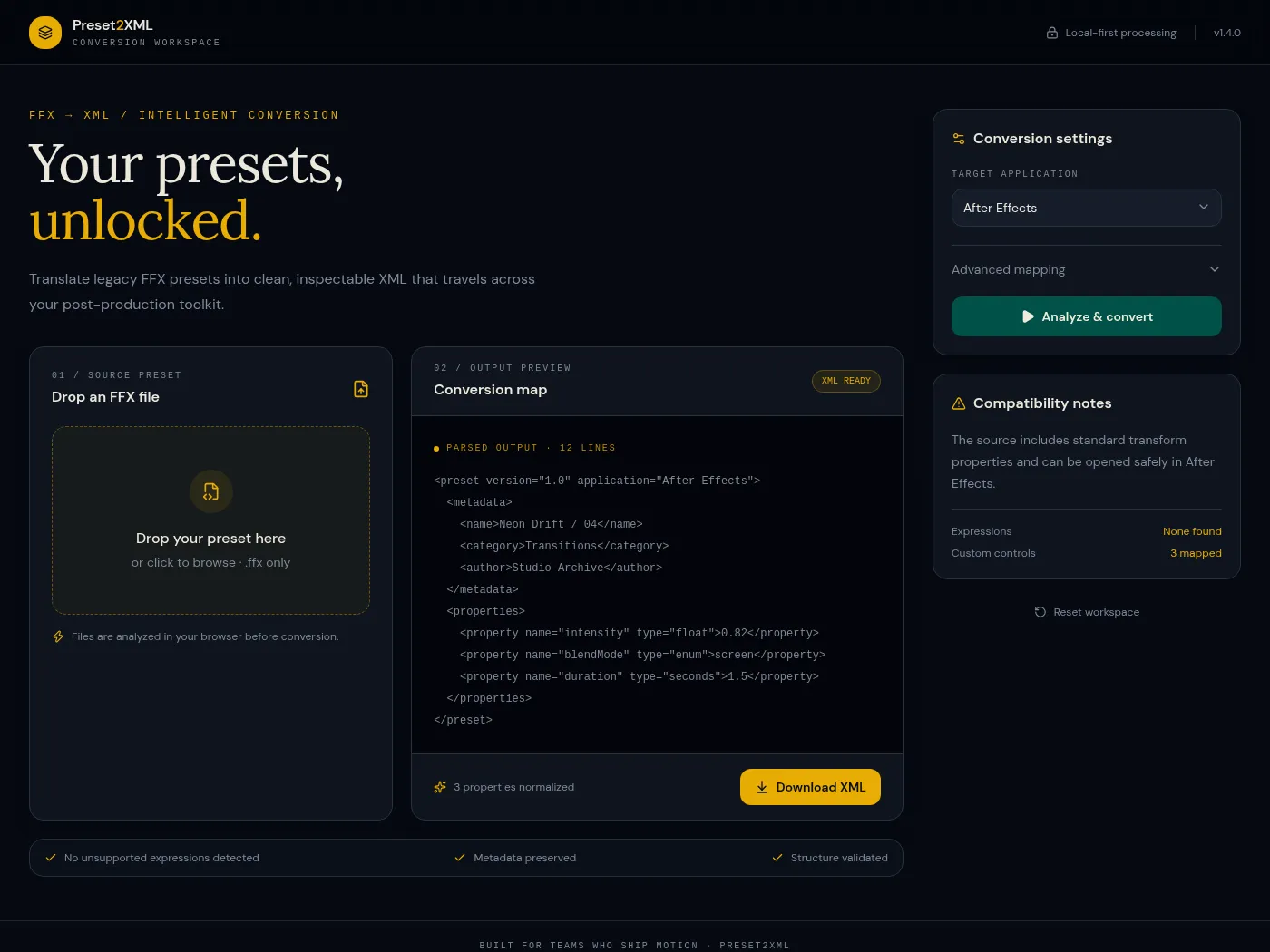 Preset2XML AI Converter