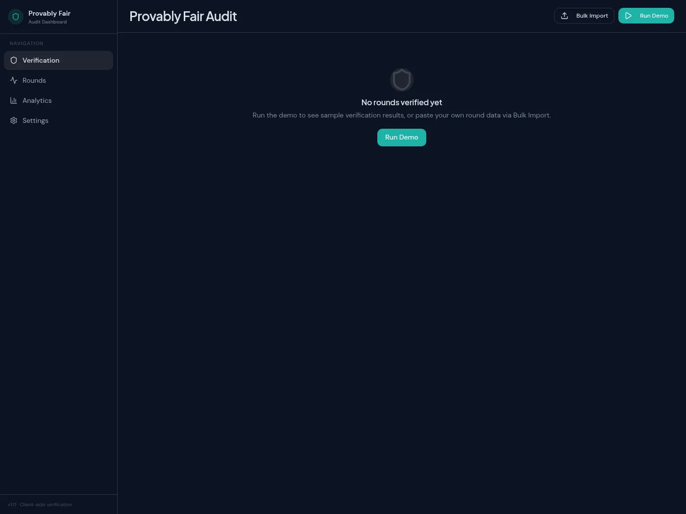Provably Fair Audit Dashboard