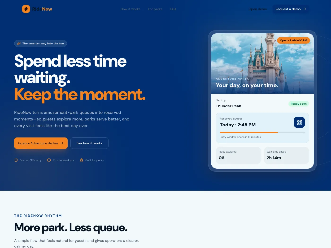 RideNow Amusement Queue App