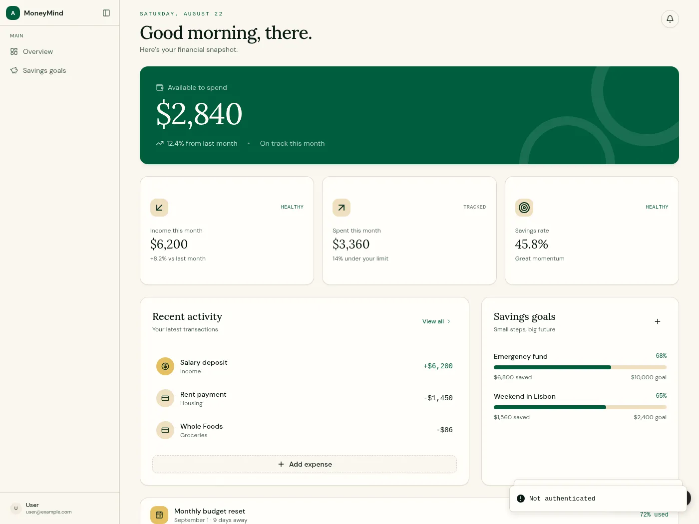 MoneyMind Dashboard