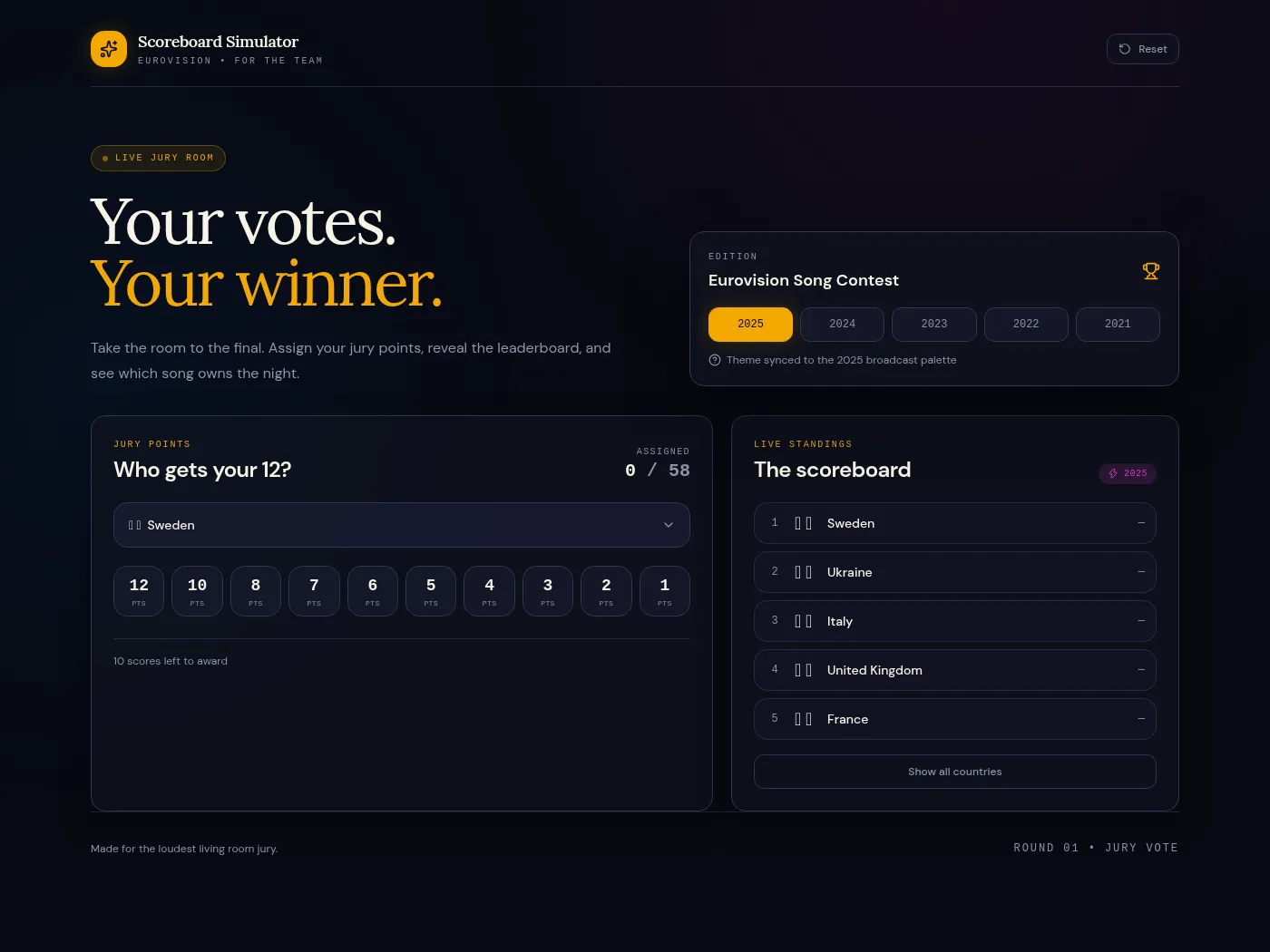 Eurovision Scoreboard Simulator