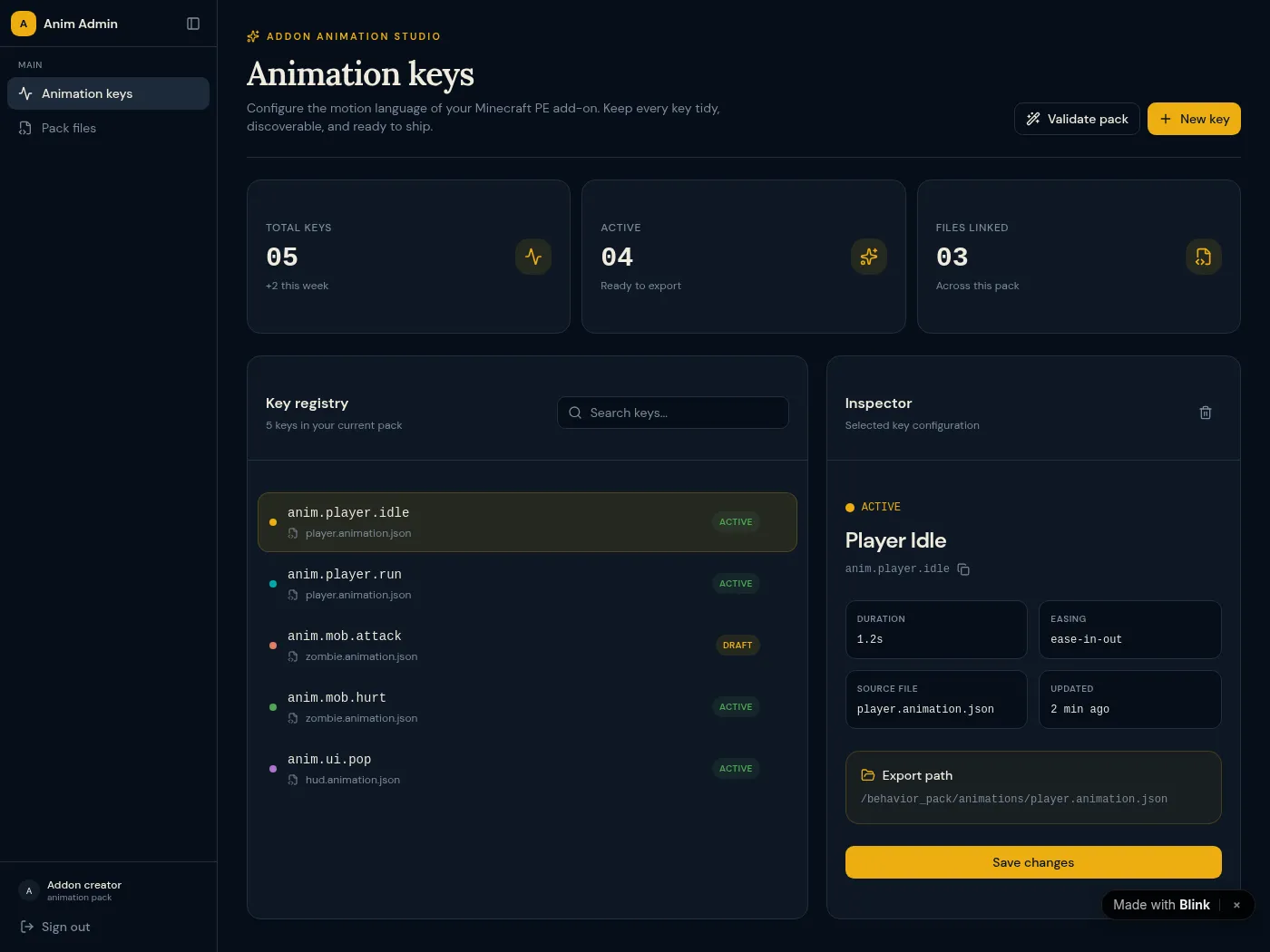 Addon Animation Admin Panel