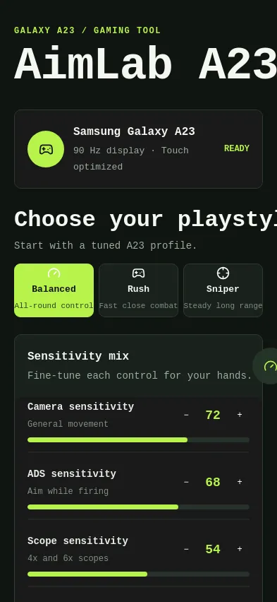 Galaxy A23 Sensitivity Tool