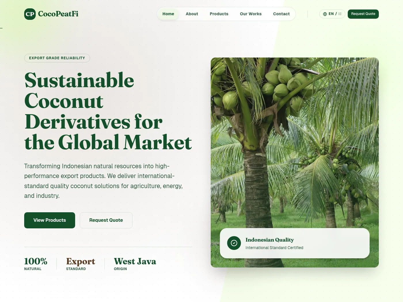 CocoPeatFi Export Landing