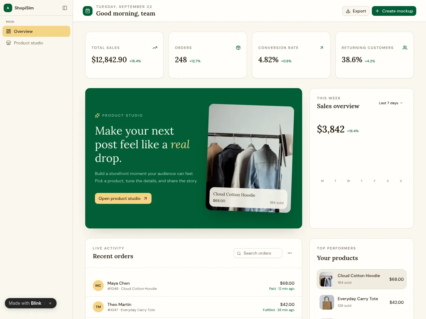 ShopiSim Dashboard