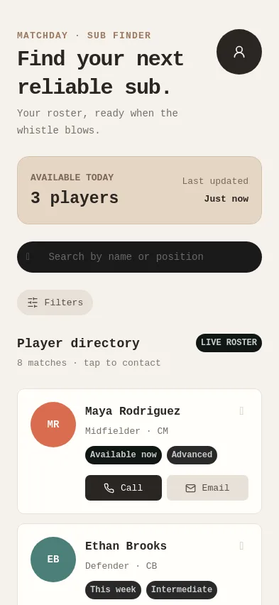 Soccer Sub Finder