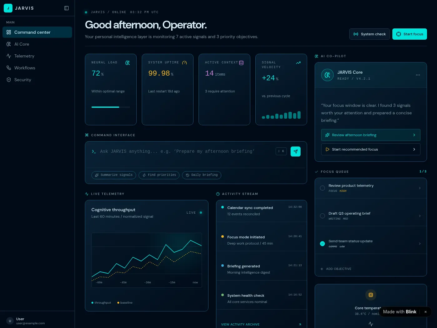 Jarvis HUD Dashboard