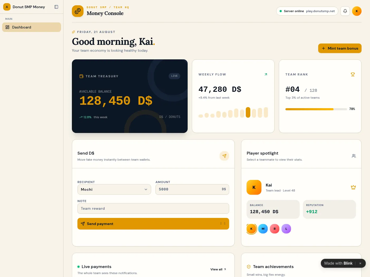 Donut SMP Money System
