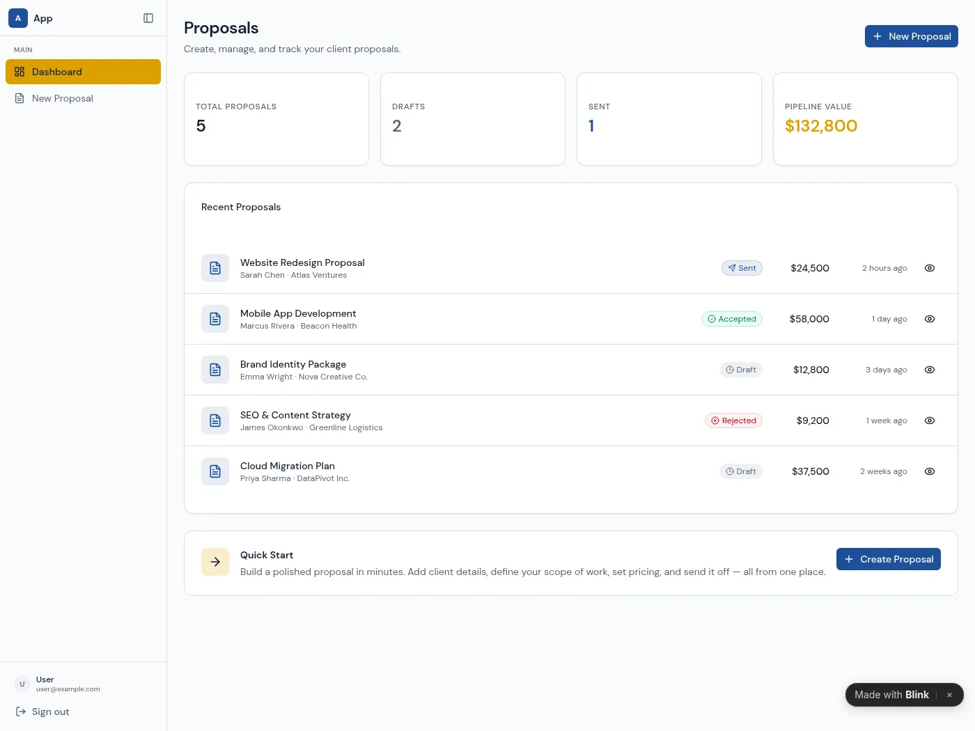 Proposal Builder Dashboard