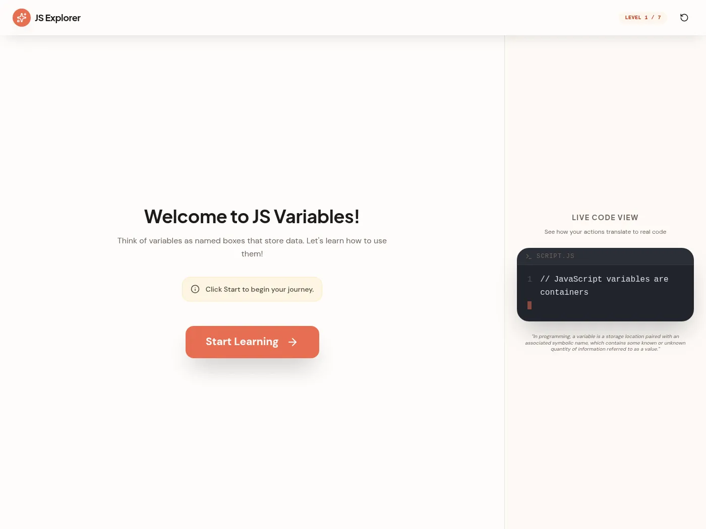 JS Variables Game