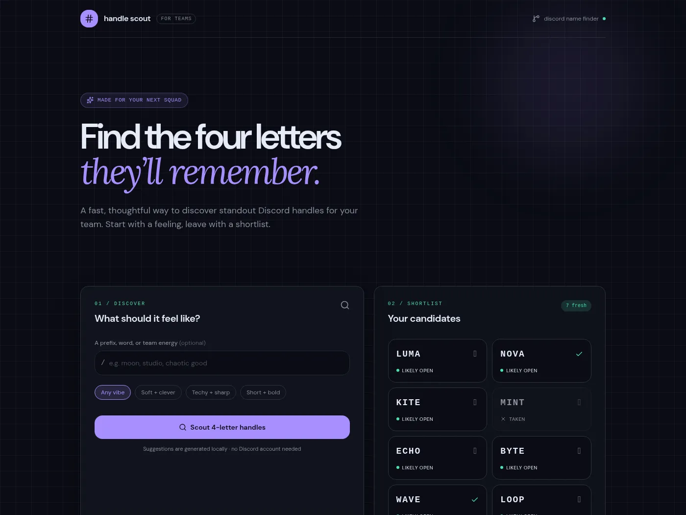 Discord 4-Letter Finder