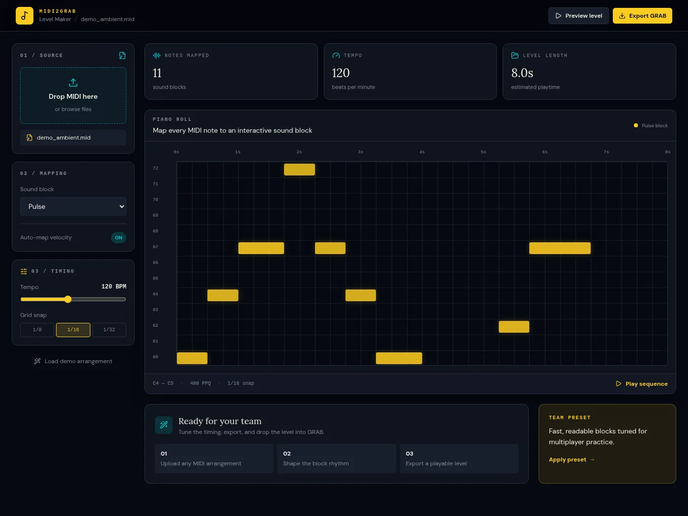 MIDI2GRAB Level Maker