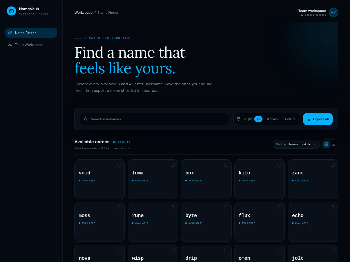 Minecraft Name Finder