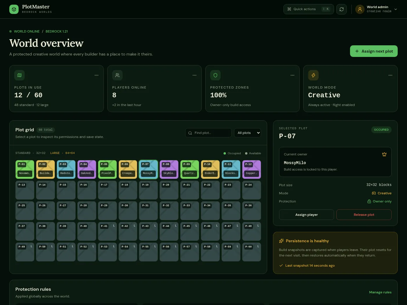 PlotMaster Bedrock Manager